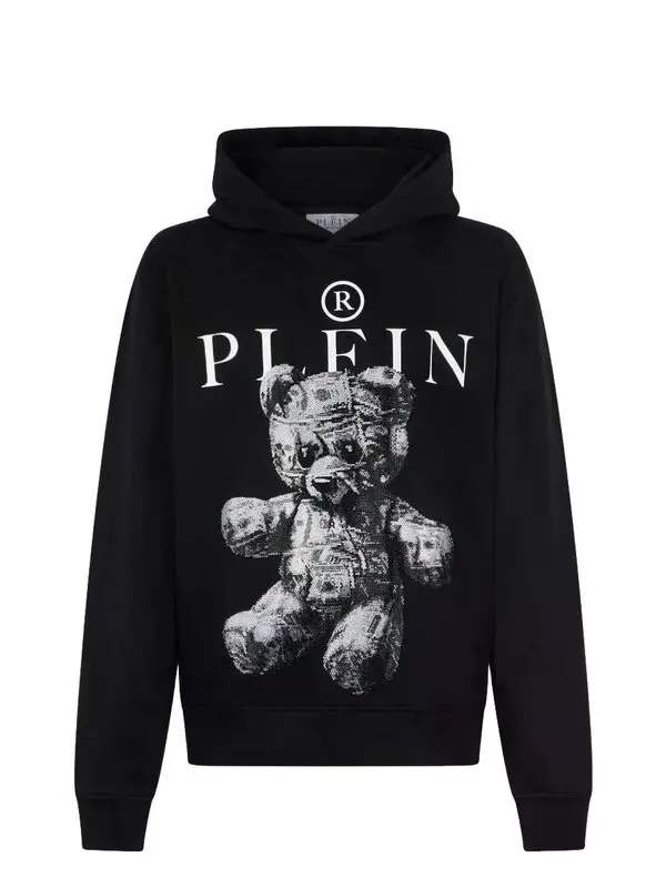 Philipp Plein Jersey Hoodie With Teddy Dollar Motif - Black