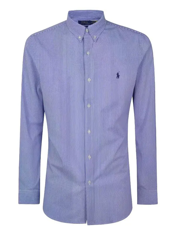 Polo Ralph Lauren Hairline-stripe Embroidered-logo Shirt - Blue