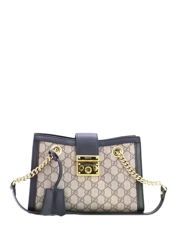 Gucci Padlock Chain Tote Gg Coated Canvas With Leather Small Shoulder Bag - Blue