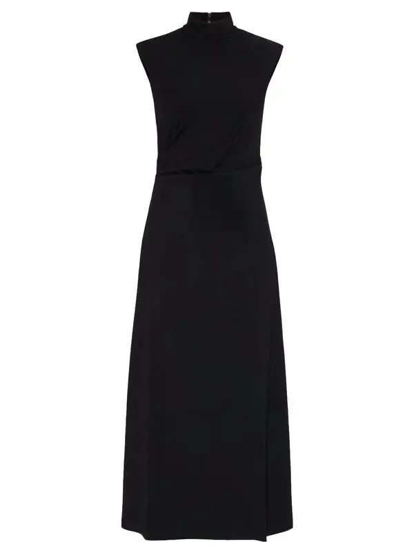 Brunello Cucinelli High-neck Draped Midi Dress - Black