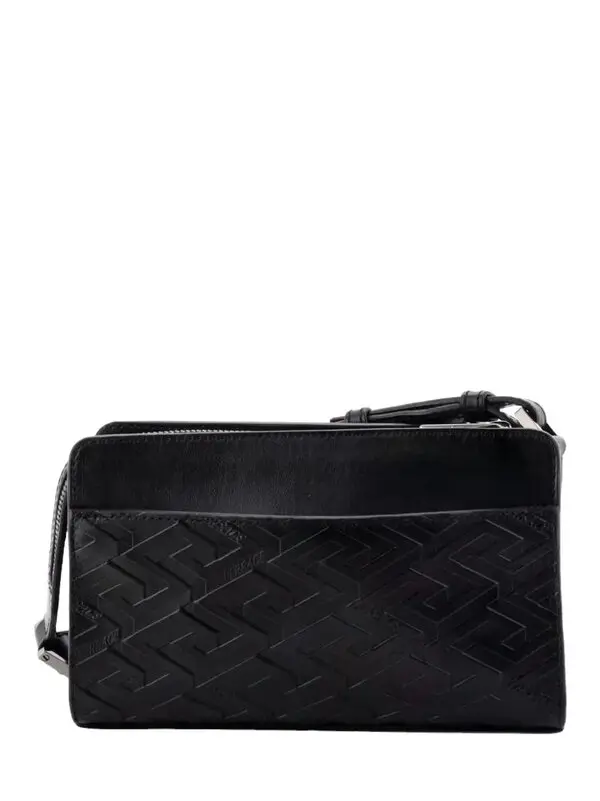 Versace La Greca Embossed Leather Small Crossbody Bag - Black