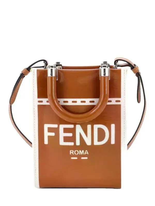 Fendi Sunshine Shopper Tote Patent And Canvas Mini Crossbody Bag - Brown