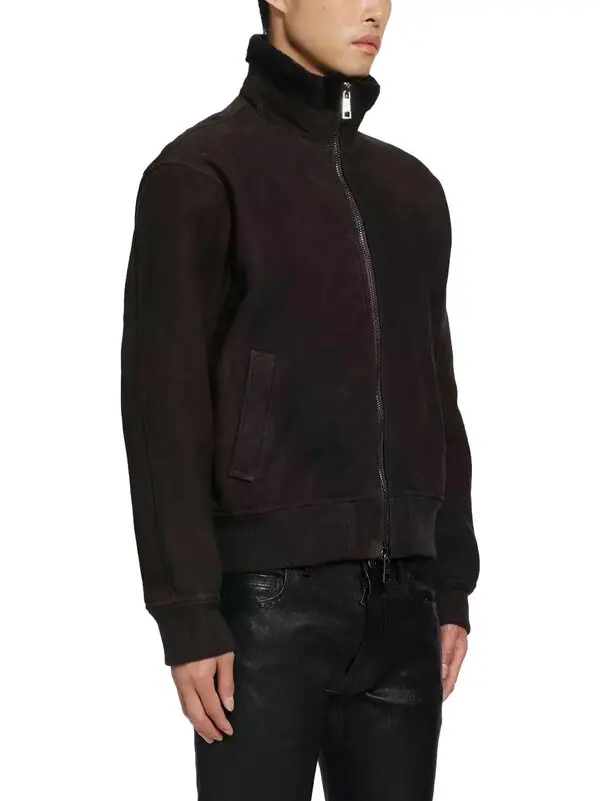 GIORGIO BRATO Shearling-collar Zip-up Leather Jacket - Brown