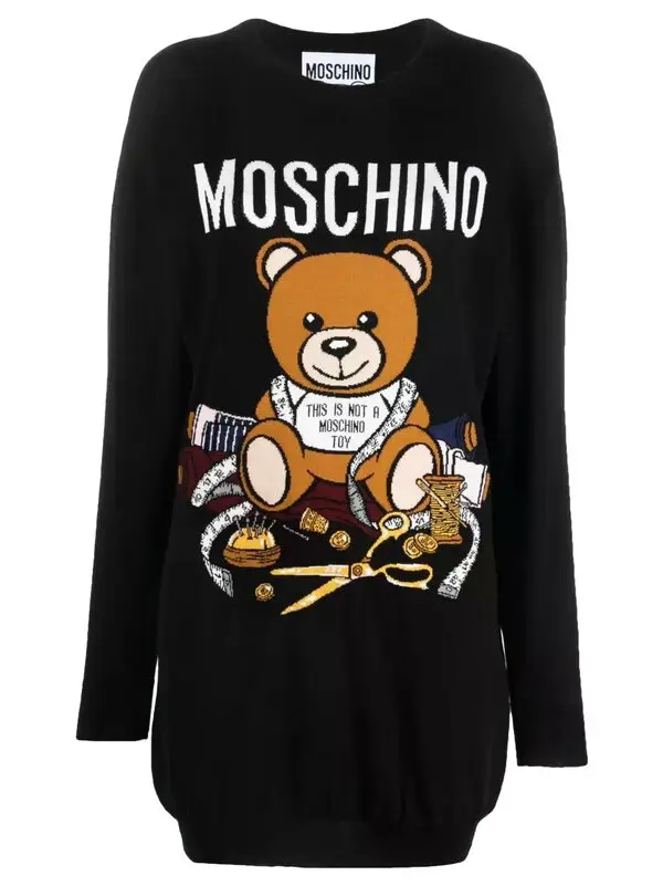 Moschino Intarsia-knit Cotton Mini Dress - Black