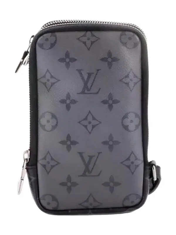 LOUIS VUITTON Double Phone Pouch Reverse Monogram Eclipse Canvas Clutch Bag - Black