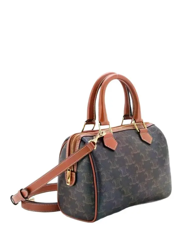 Celine Boston Bag Triomphe Coated Canvas Small Satchel - Brown