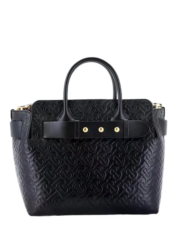 Burberry Belt Monogram Embossed Leather Small Tote Bag - Black
