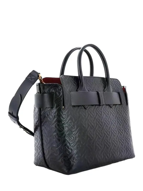 Burberry Belt Monogram Embossed Leather Small Tote Bag - Black