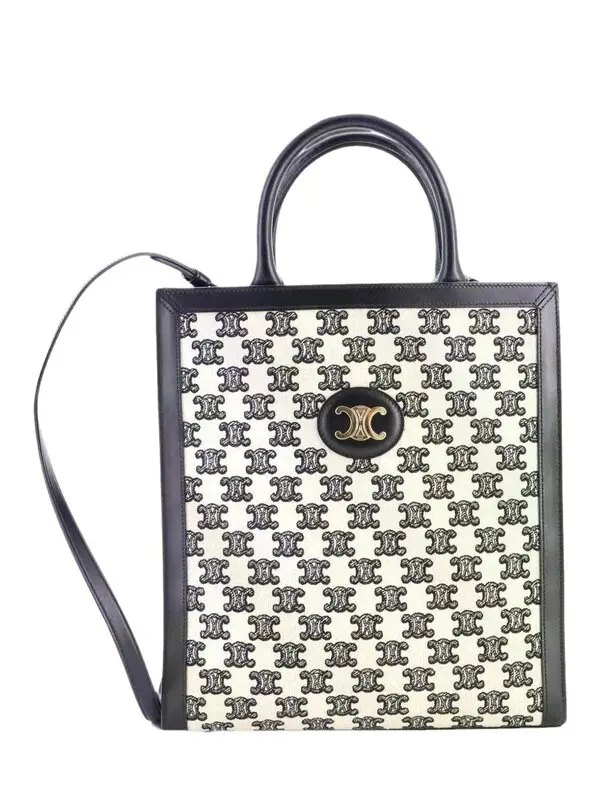 Celine Vertical Cabas Embroidered Canvas With Leather Small Tote Bag - Black