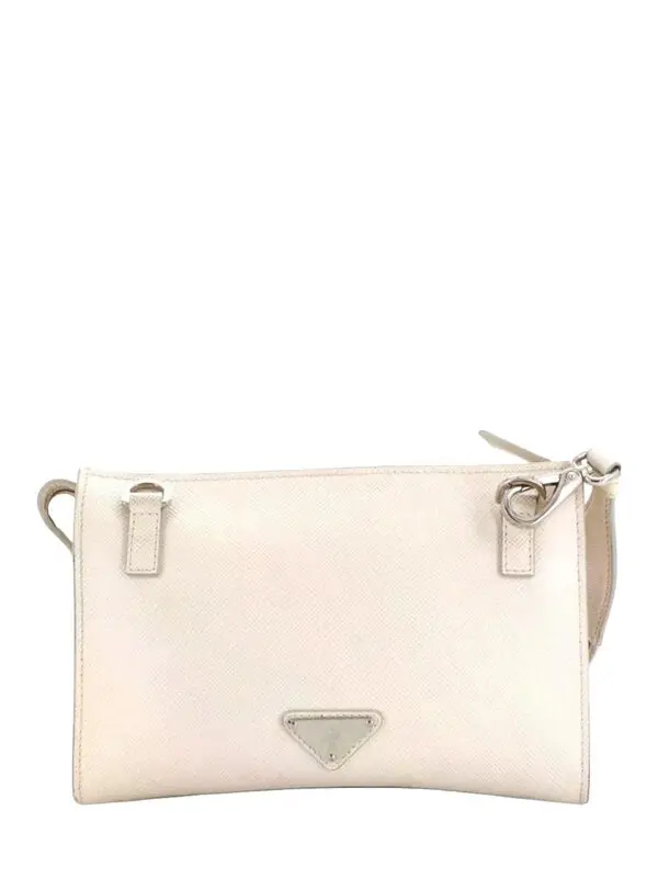 Prada Triangle Logo Zip Messenger Bag Embossed Saffiano Leather Small Crossbody Bag - White