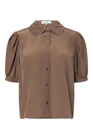 FRAME The Prim Scalloped-edge Silk Blouse - Deep Olive