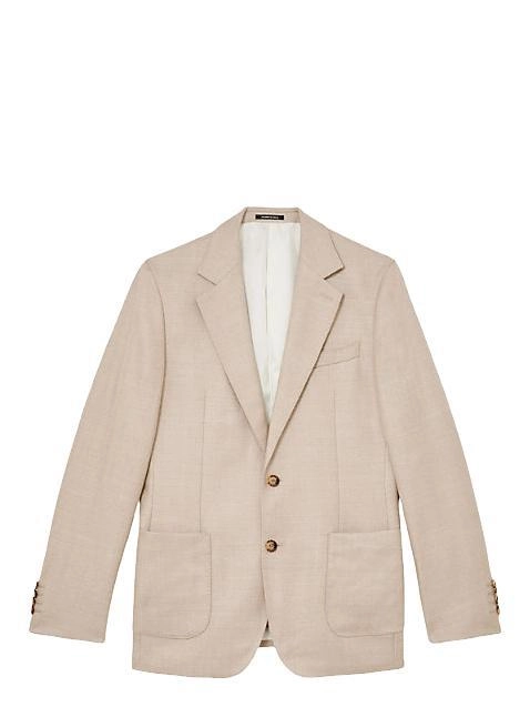 REISS Pelmet Herringbone-weave Wool-blend Blazer - Oatmeal