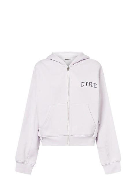 THE COUTURE CLUB Logo-embroidered Zip-up Cotton Hoodie - Duskylilac