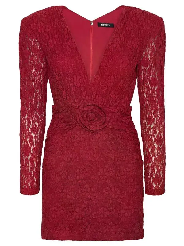ROTATE BY BIRGER CHRISTENSEN Lace V-neck Mini Dress - Red