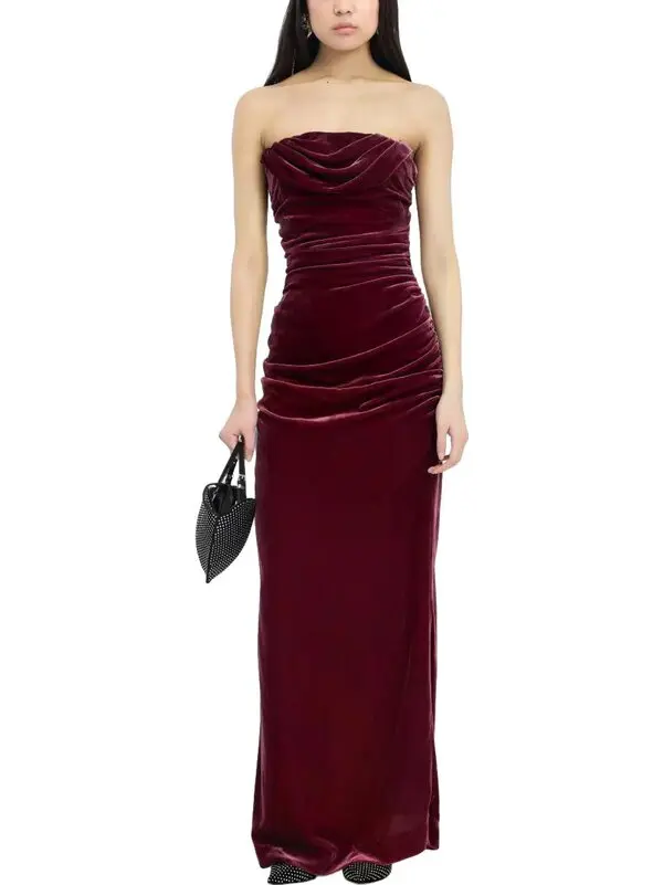 ROTATE BY BIRGER CHRISTENSEN Silk Velvet Ruched Dress - Red