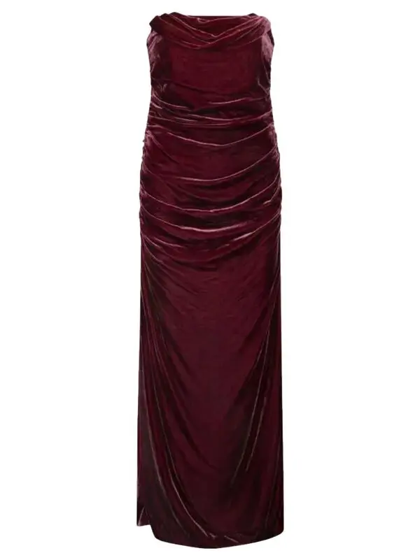 ROTATE BY BIRGER CHRISTENSEN Silk Velvet Ruched Strapless Maxi Dress - Red