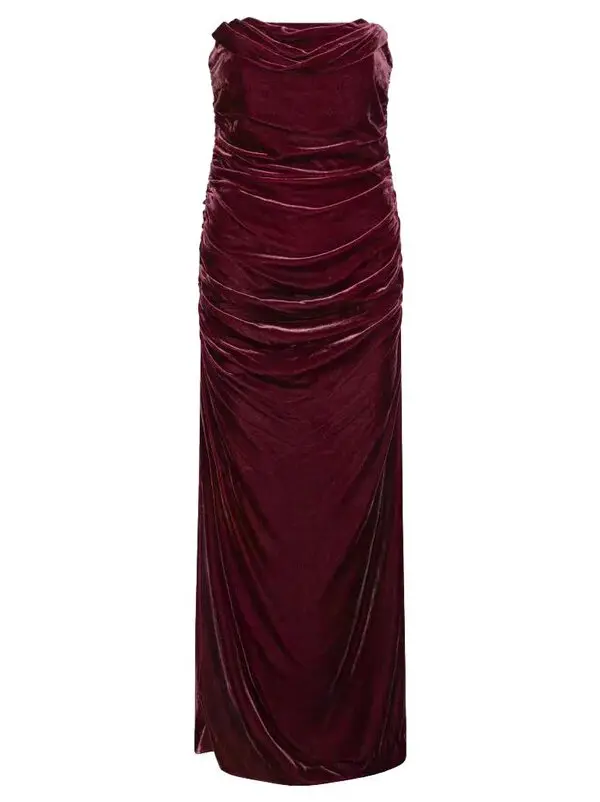 ROTATE BY BIRGER CHRISTENSEN Silk Velvet Ruched Strapless Maxi Dress - Red