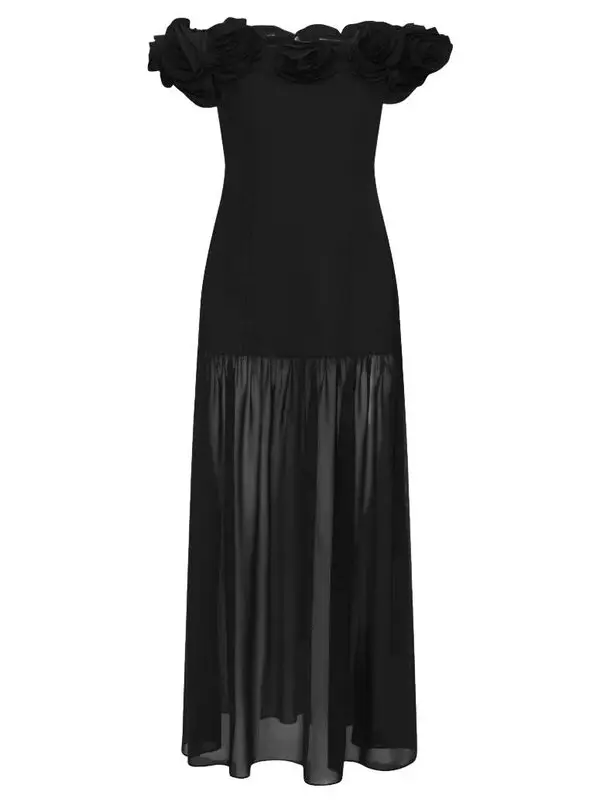 ROTATE BY BIRGER CHRISTENSEN Crepe Maxi Flower Dress - Black