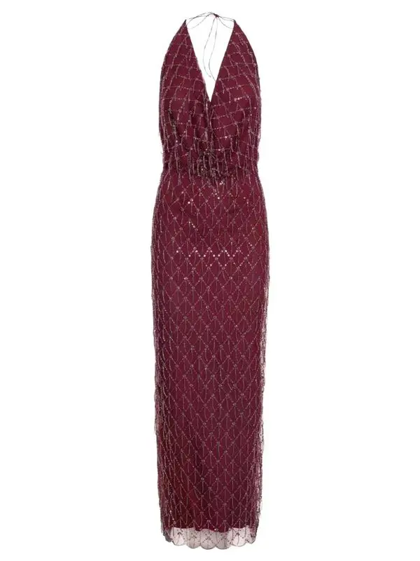 ROTATE BY BIRGER CHRISTENSEN Sequins Halterneck Dress - Red