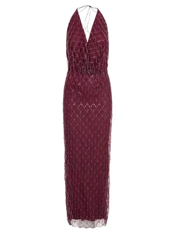 ROTATE BY BIRGER CHRISTENSEN Sequin Embellished Halterneck Maxi Dress - Red