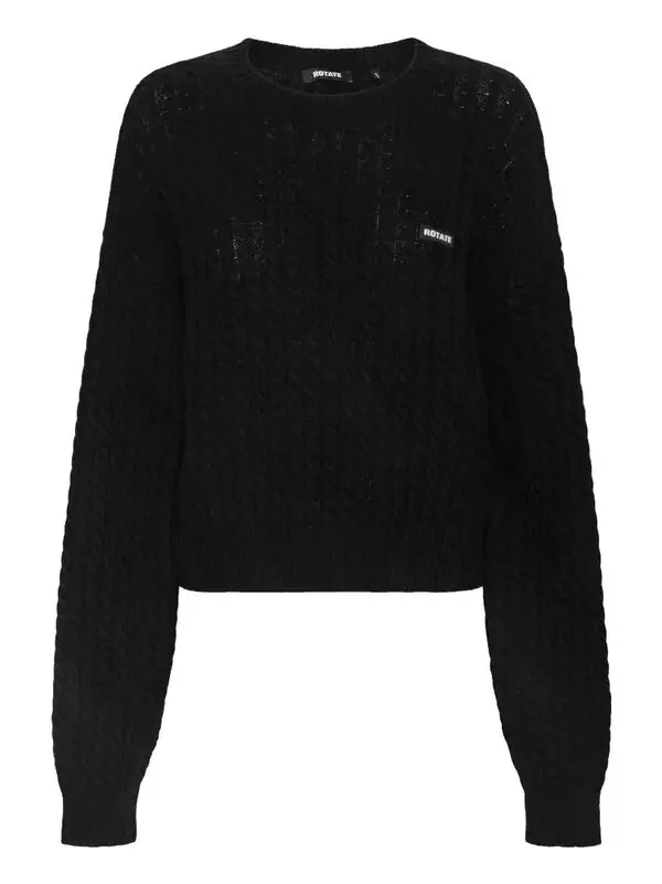 ROTATE BY BIRGER CHRISTENSEN Cable Knit Crewneck Sweater - Black