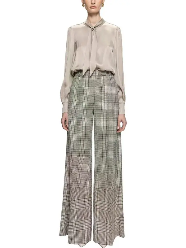 NISSA Checked Tailored Wide-leg Trousers - Neutrals