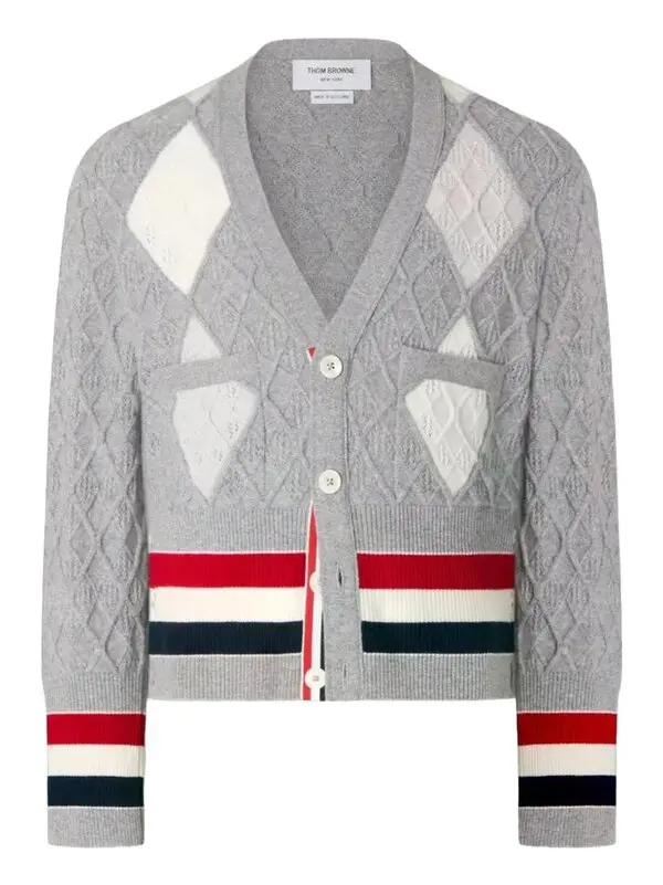 Thom Browne Argyle Intarsia Cardigan - Grey