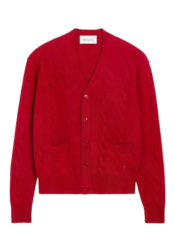 AMI Paris Cable Wool Cardigan - Red