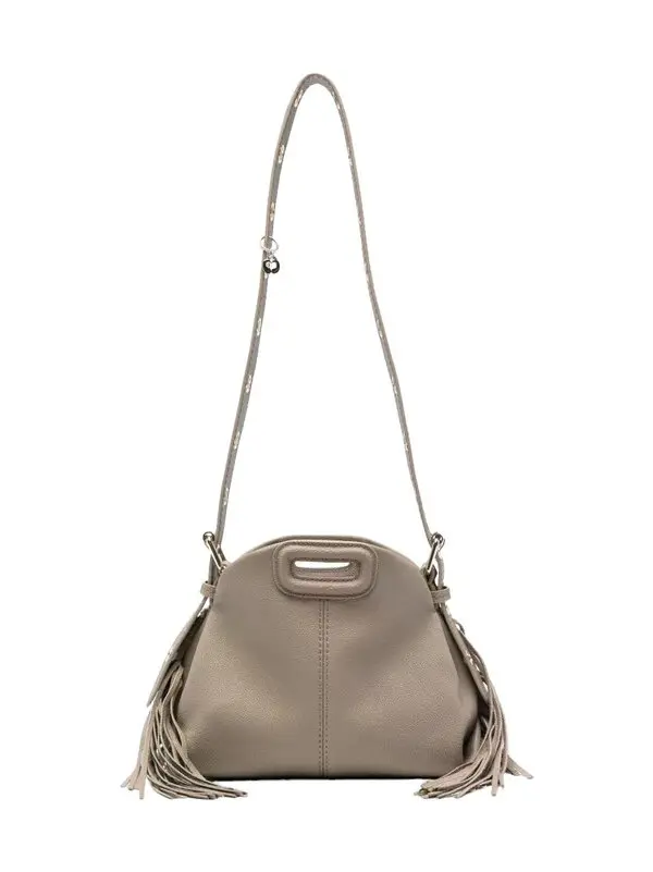 Maje Mini Miss M Fringed Grained-leather Shoulder Bag - Neutrals