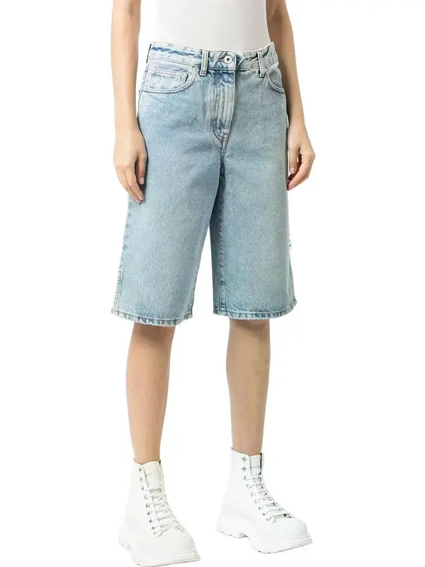 Off-White Logo-print Knee-length Shorts - Blue