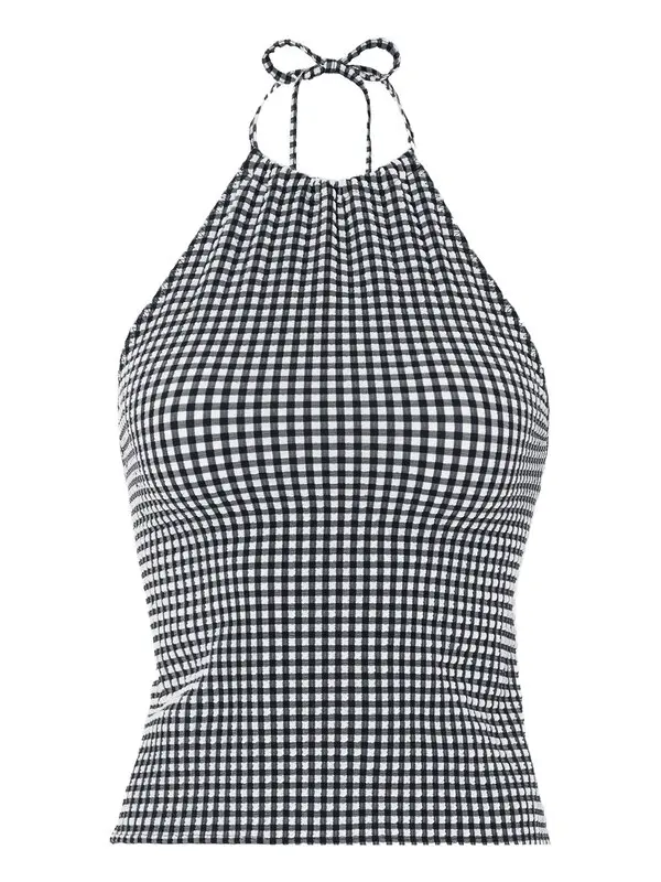 Hunza G Gingham Seersucker Halter Top - Gingham Black