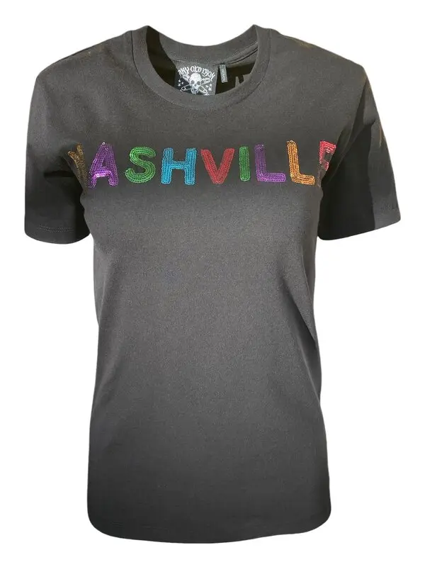 ANY OLD IRON Rainbow Sequin Nashville T-shirt - Black