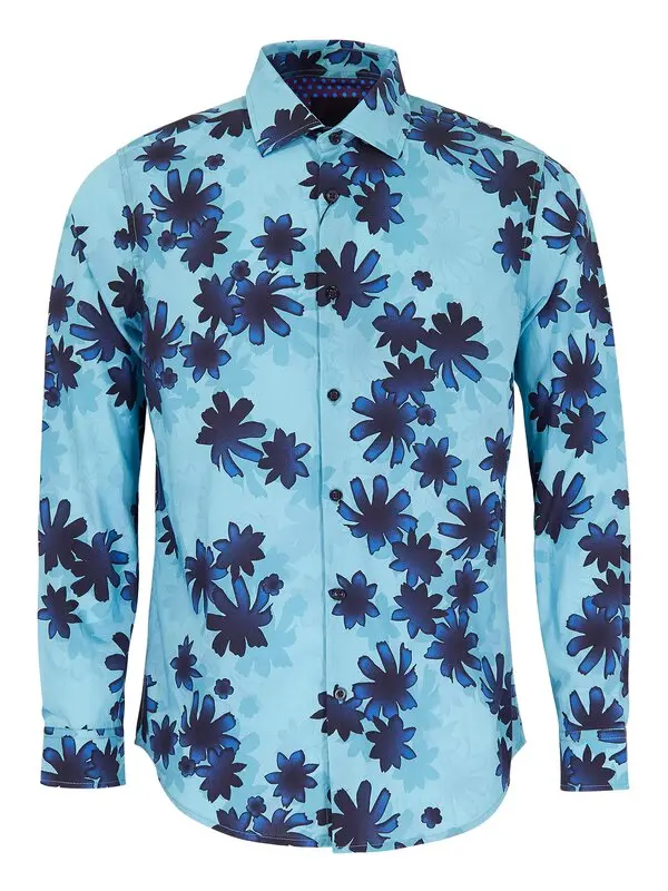LORDS OF HARLECH Norman Ramble Floral Shirt Teal - Blue