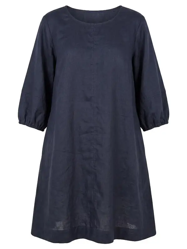 Adrift Clothing Hazel Short Linen Shift Dress In Navy - Blue