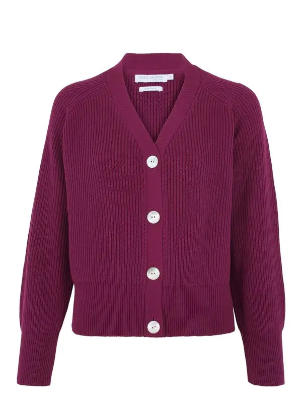 PAUL JAMES KNITWEAR Cotton Tilda Oversized V Neck Ribbed Cardigan - Red
