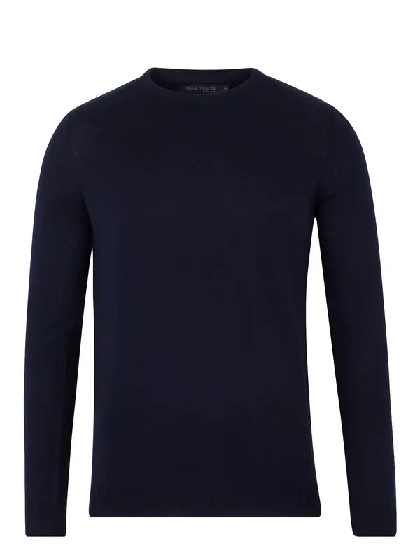 PAUL JAMES KNITWEAR Extra Fine Merino Wool Calington Crew Neck Jumper Navy - Blue