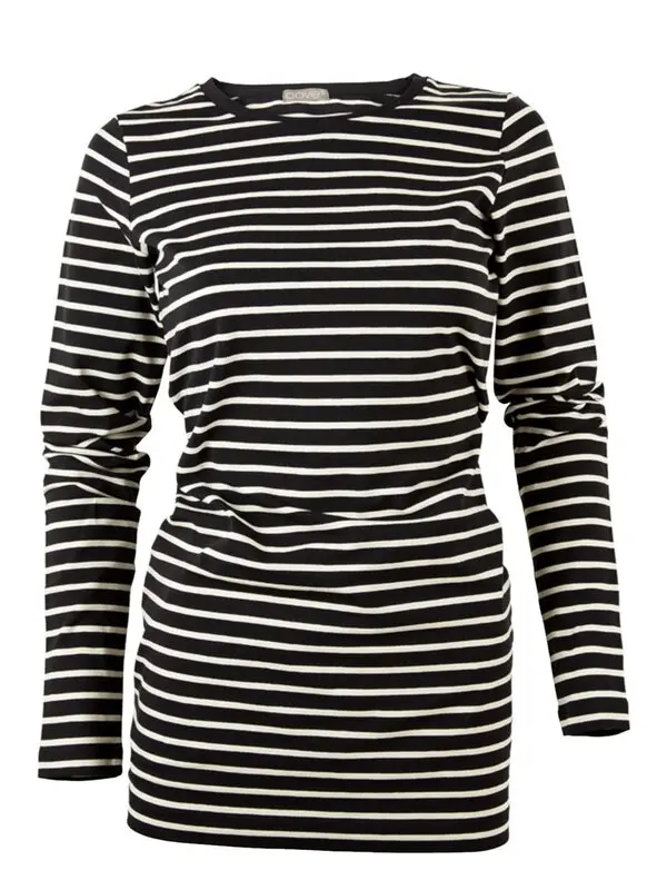 COVE Neutrals Long Length Cotton & Stone Stripe Tee - Black