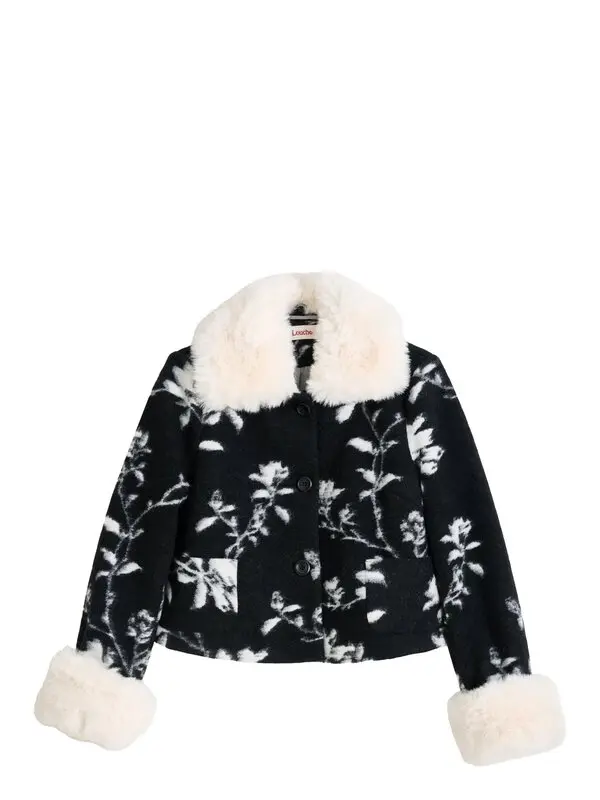 LOUCHE Kent Power Bloom Fur Collar And Cuff Jacket & White - Black