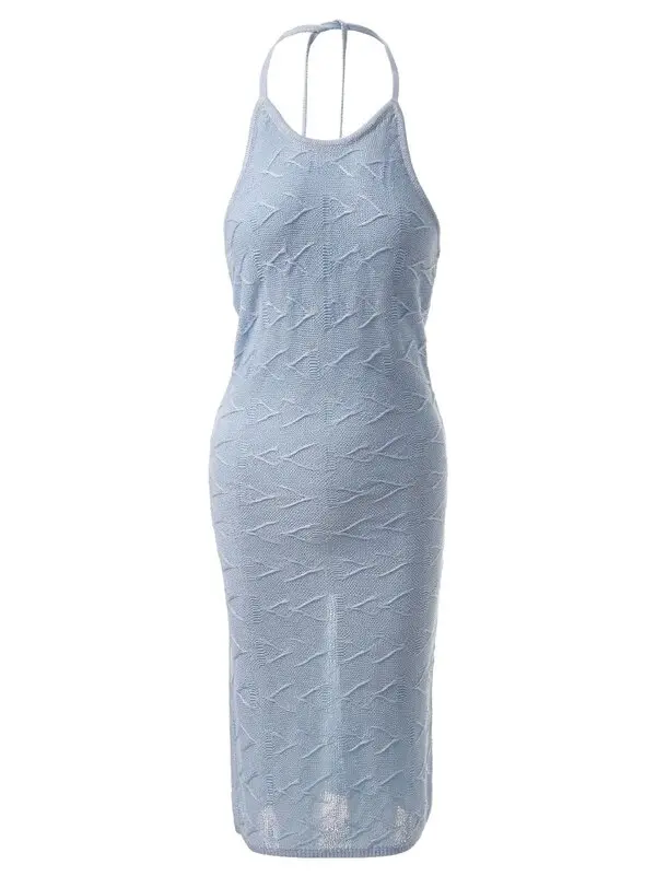 FULLY FASHIONING Cassie Jacquard Knit Halter Dress - Blue