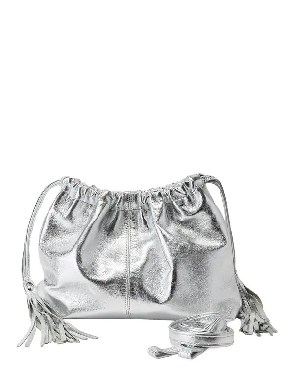 JUAN-JO Leather Clutch Bag With Tassels - Silver