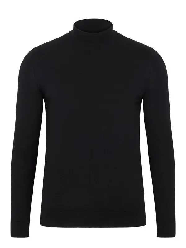 PAUL JAMES KNITWEAR Superfine Riccardo Merino Silk Mock Turtle Neck Jumper - Black