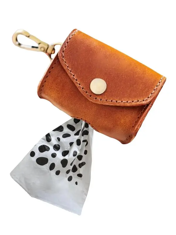 VIDA VIDA Leather Dog Poop Waste Bag Holder Tan - Brown