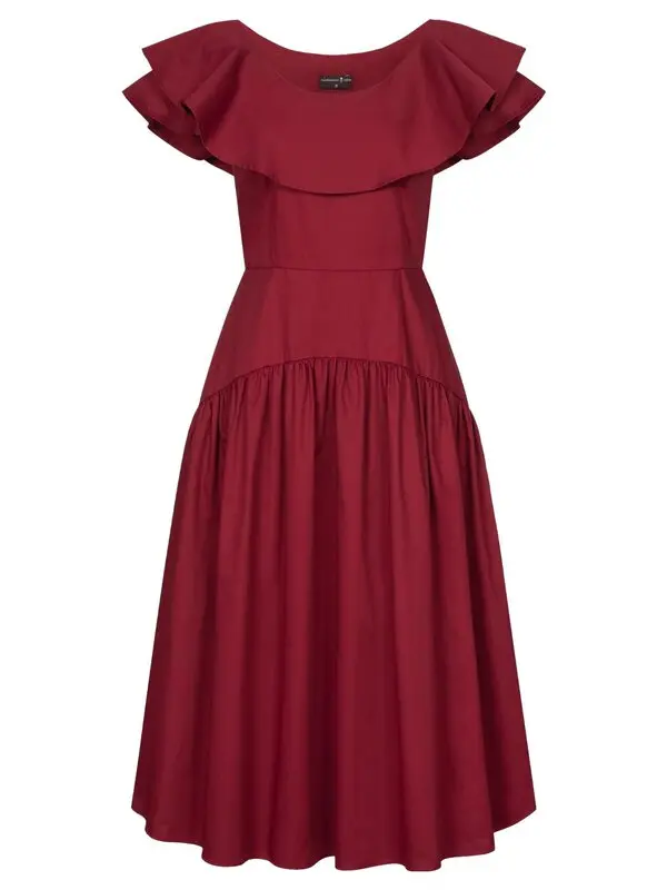 MARIANNA DÉRI Ruffled Midi Dress Bordeaux - Red