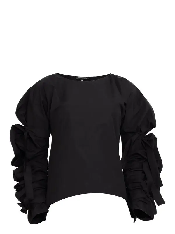 BIANCA POPP Ribbon Wrapped Blouse In Cotton - Black
