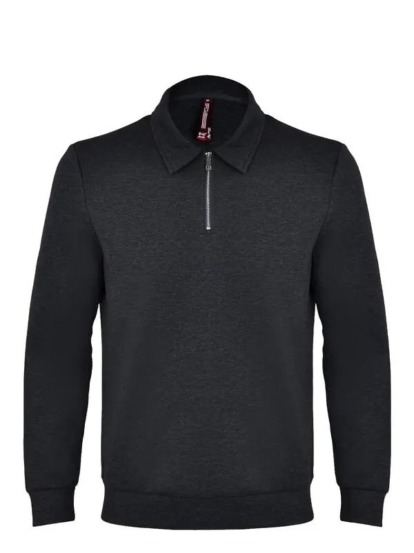 DAVID WEJ Enzo Cotton Zip Polo Charcoal - Grey