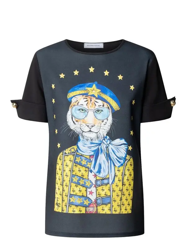 THE EXTREME COLLECTION Printed T-shirt With Gold Buttons - Black