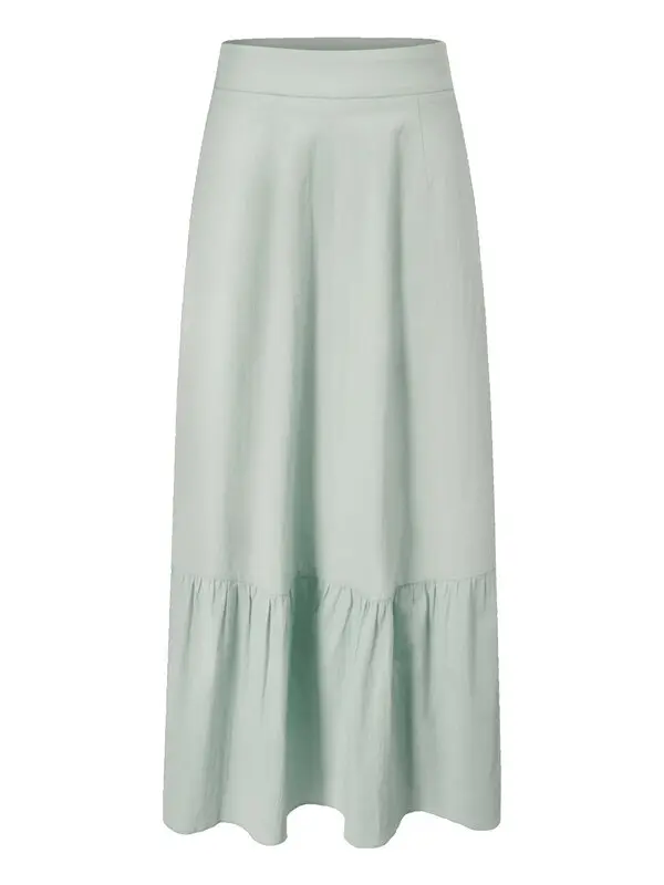 SMART AND JOY Cotton Midi Skirt With Ruffles - Green