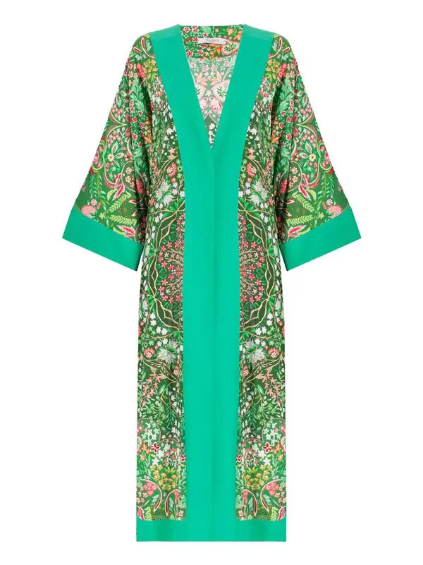 TEODORA MILANO Saint Tropez Silk Kimono - Green