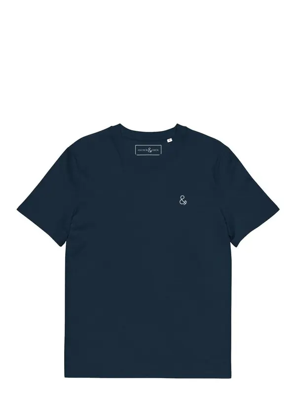 ANCHOR & CREW Navy Ampersand Signature Organic Cotton Embroidered T-shirt - Blue