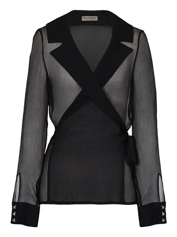 ANSE VICTORIN Eva Silk Chiffon Blouse - Black